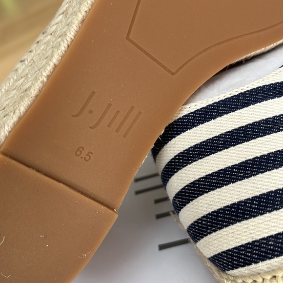 J. Jill | Shoes | Jjill Cecile Wedge Espadrilles Blue Striped Ankle ...